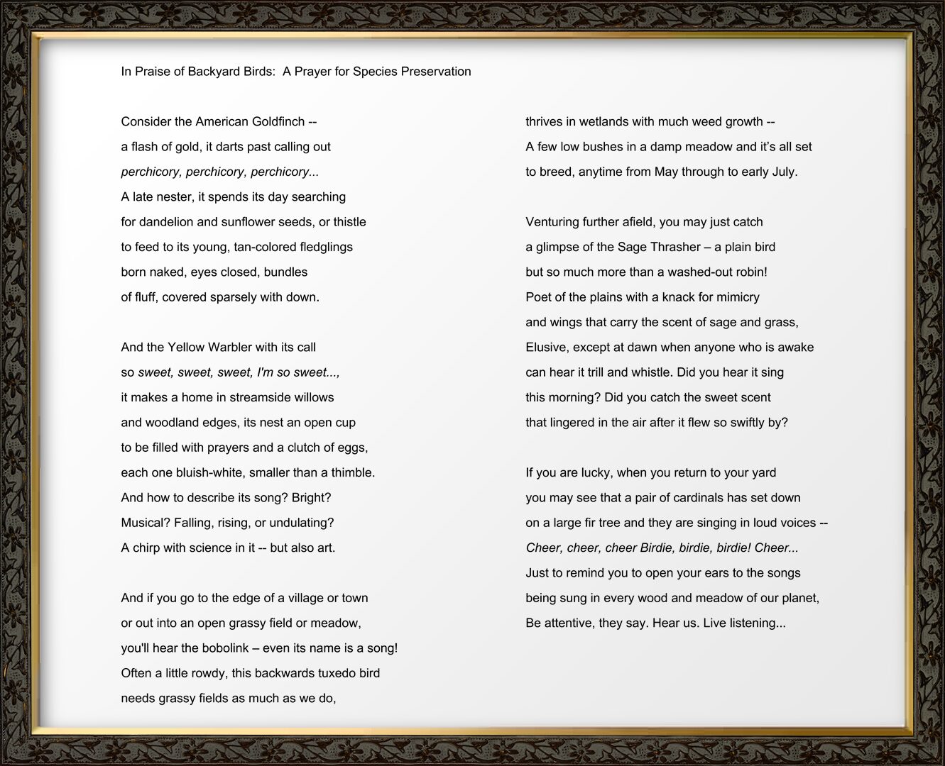 In Praise of Backyard Birds: A Prayer for Species Preservation - Green Acre